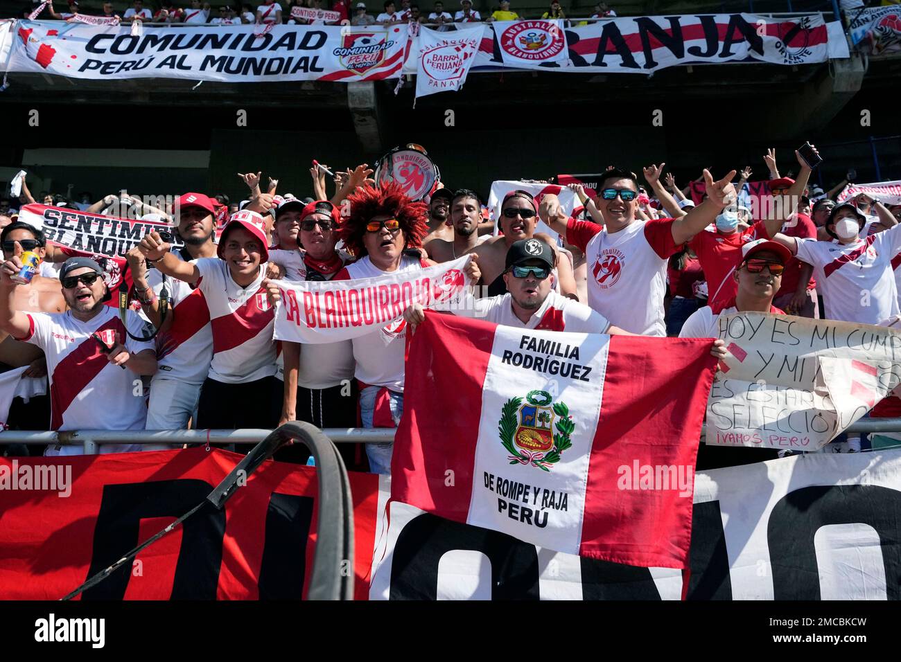 Peruvian fans cheer prior to a qualifying soccer match between Peru and ...