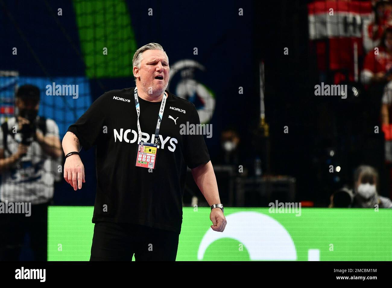 Denmark coach Nikolaj Jacobsen reacts during the Men's European ...