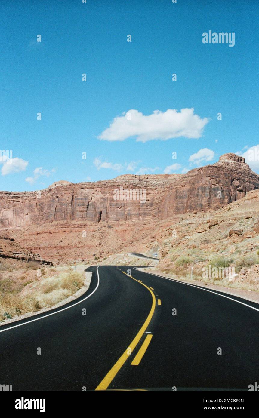 A vertical view of the open countryside road and the surrounding ...