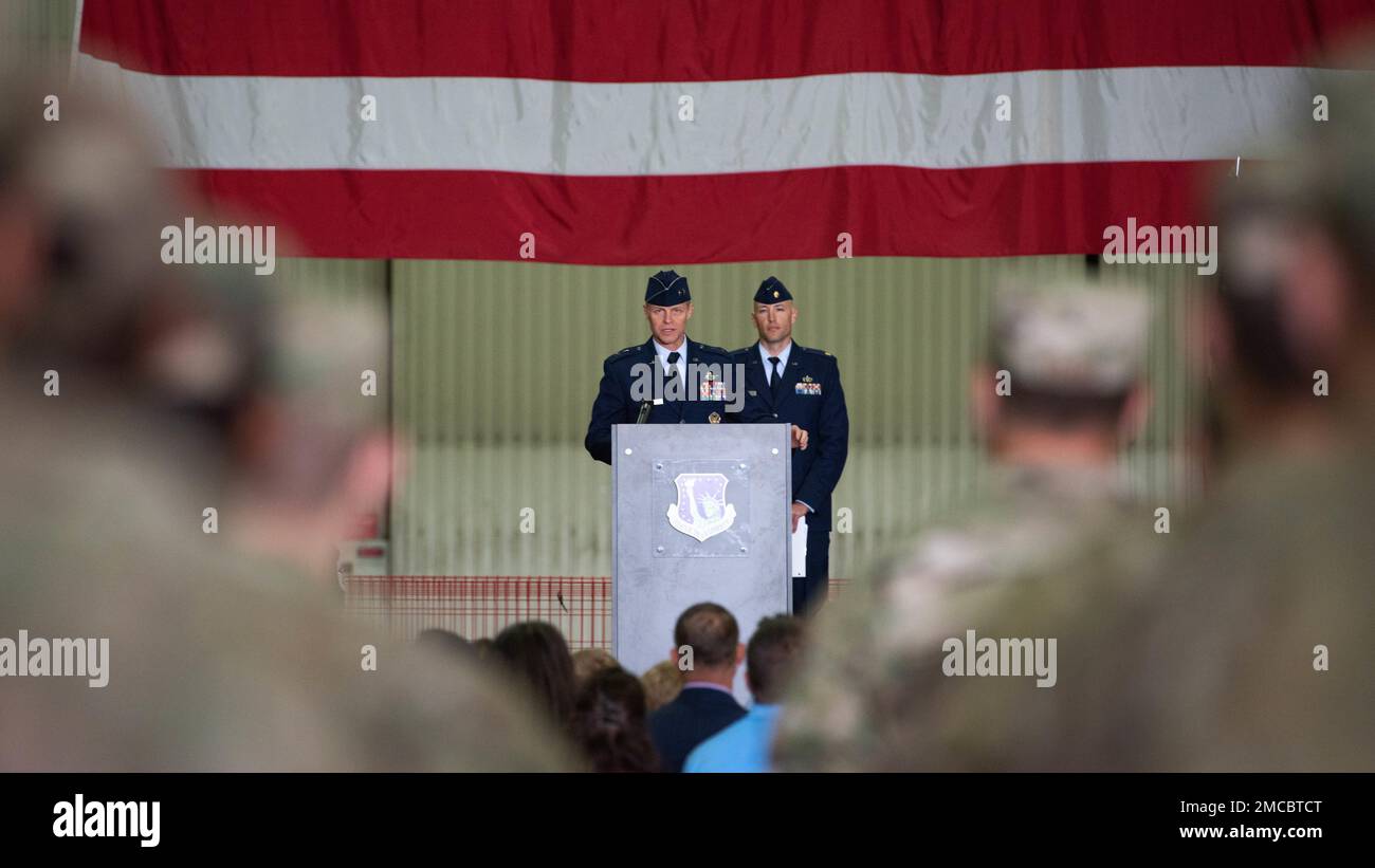 U.S. Air Force Maj. Derek France, Third Air Force commander, delivers ...