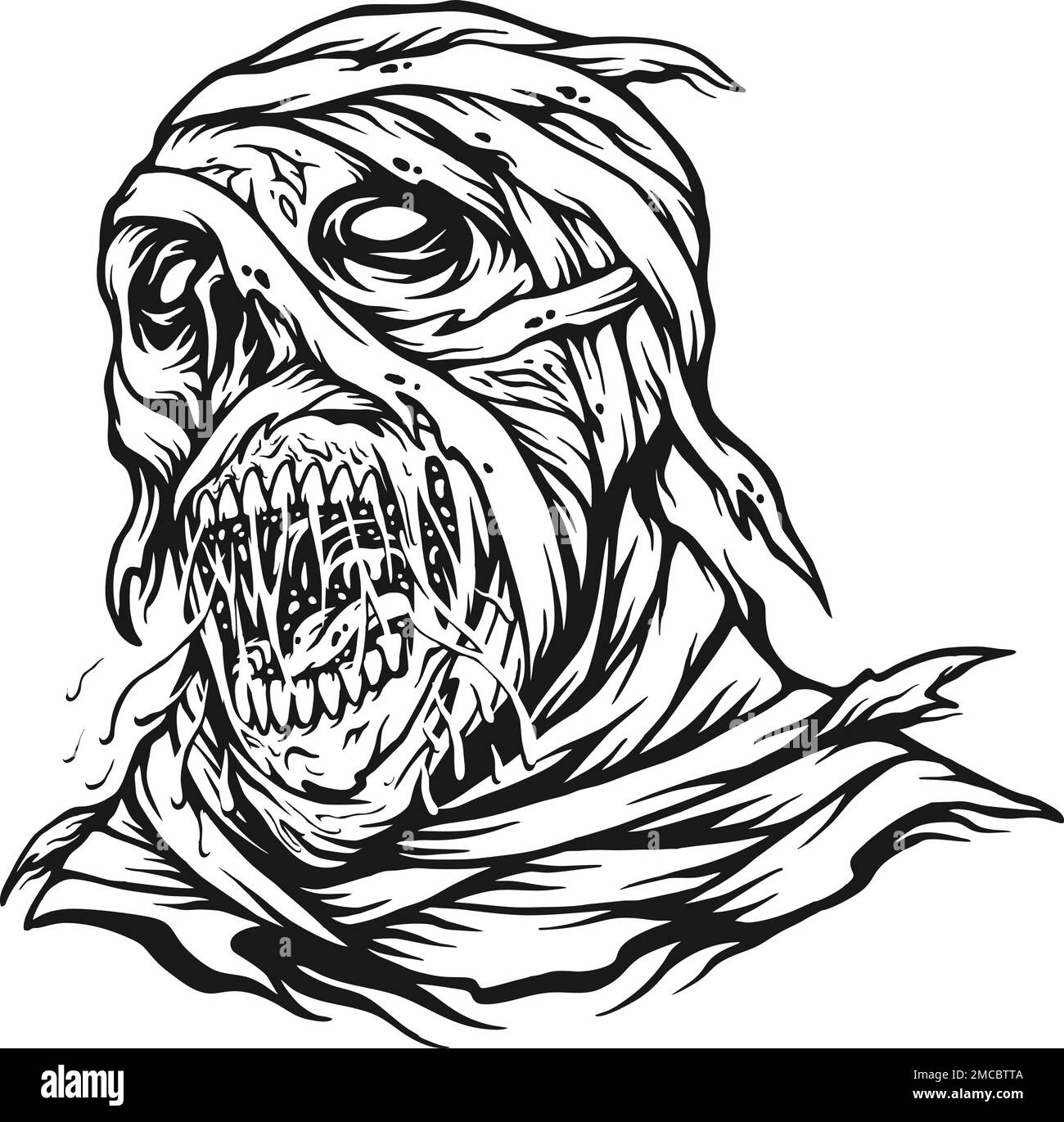 Creepy zombie monster mummy skull head silhouette vector illustrations ...