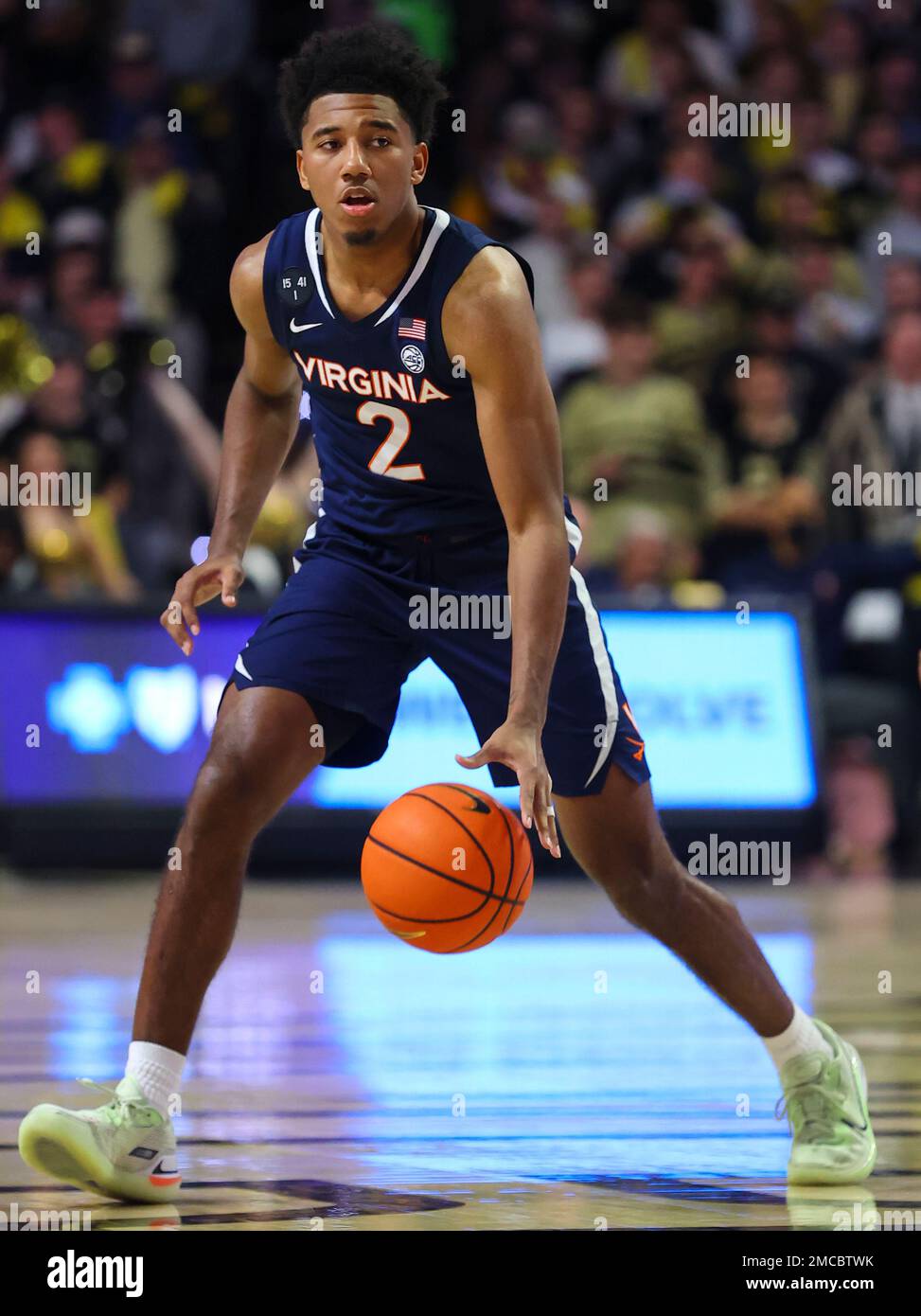 January 21, 2023: Virginia junior Dante Harris (2) dribbles the ball ...