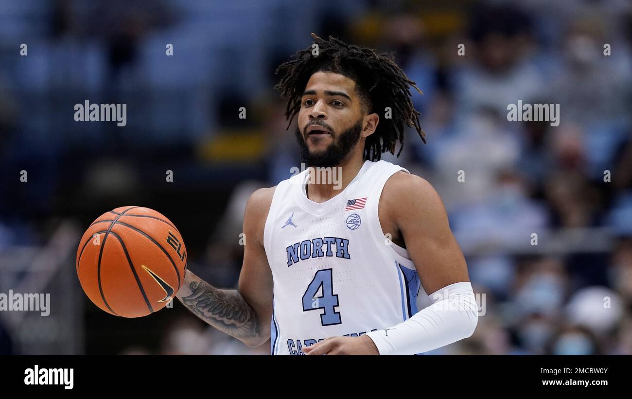 North Carolina guard R.J. Davis (4) dribbles against Boston College ...