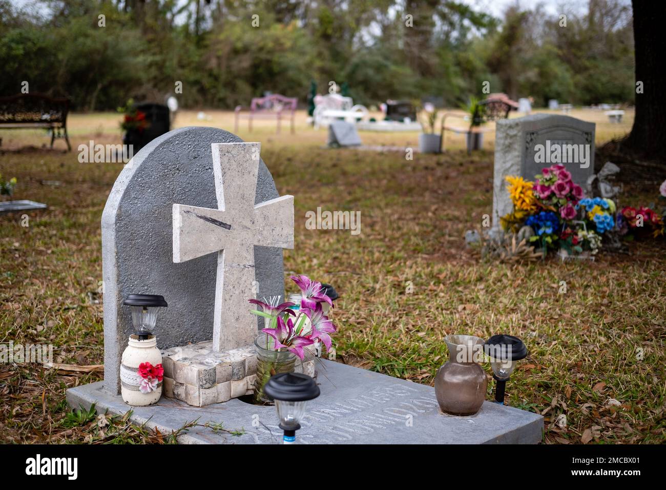An old and historic small cemetery with headstones in Tomball, Texas ...