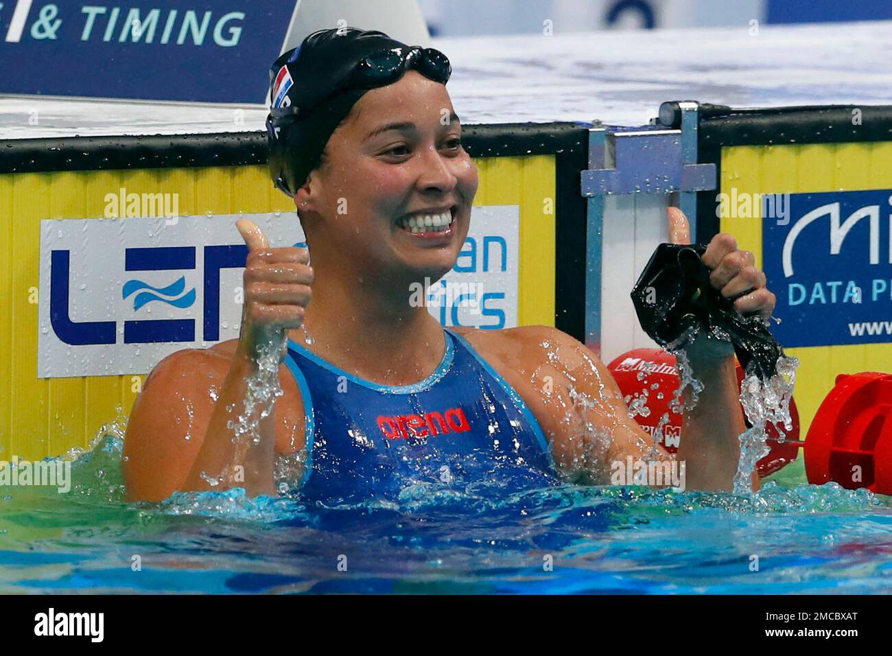 Netherlands' Ranomi Kromowidjojo celebrates after winning the the women ...