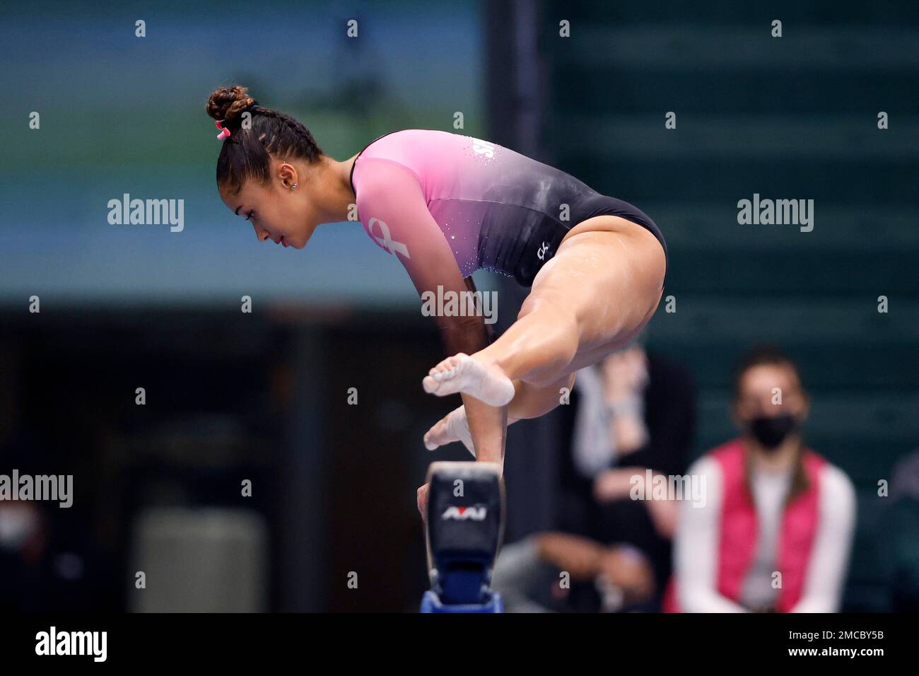 Michigan State's Lea Mitchell competes in the beam during an NCAA ...
