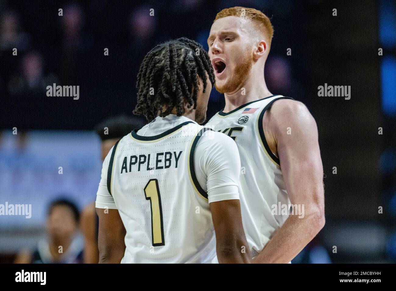 Winston-Salem, NC, USA. 21st Jan, 2023. Wake Forest Demon Deacons guard ...