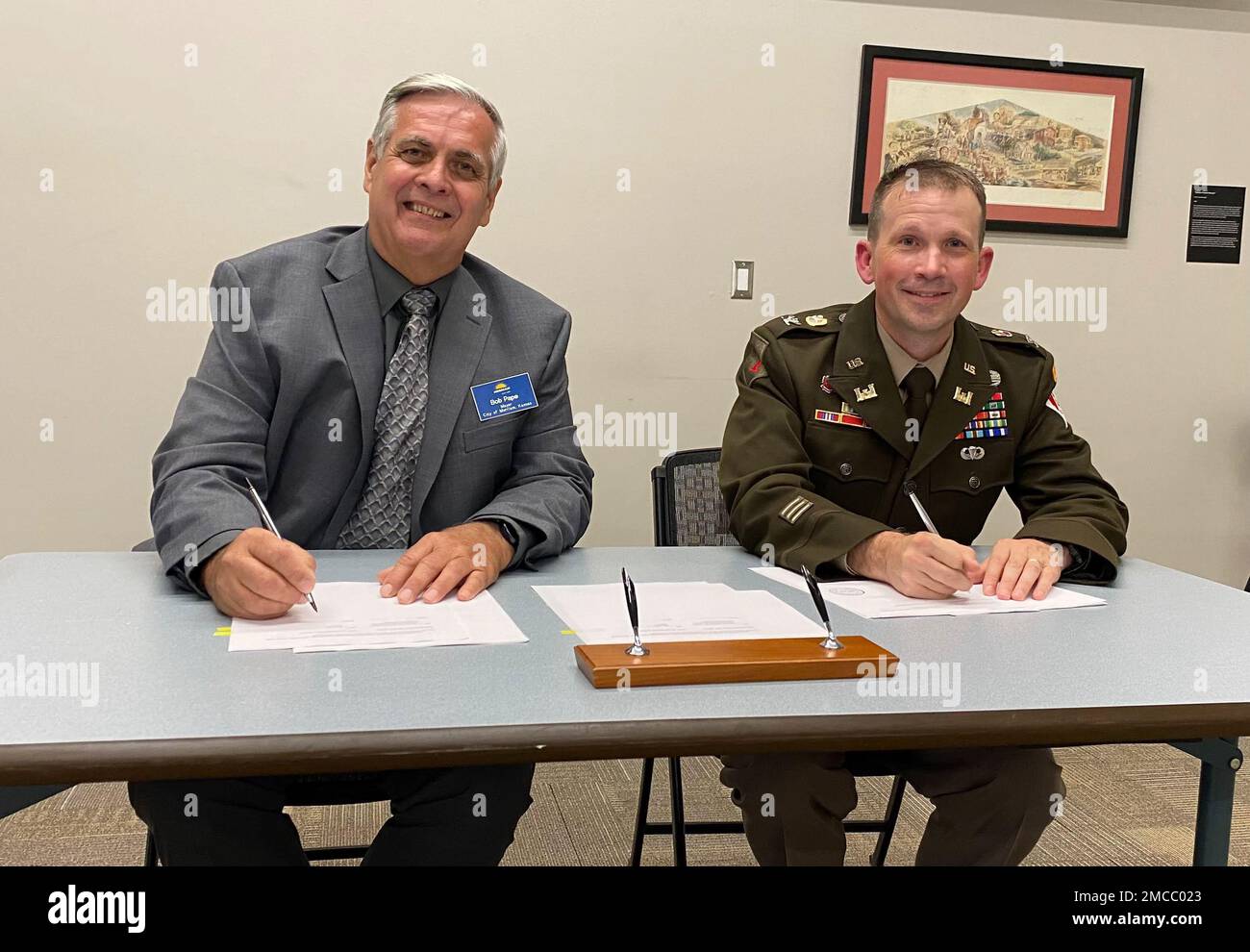 Bob Pape, City of Merriam mayer (left), and Col. Travis Rayfield, U.S ...