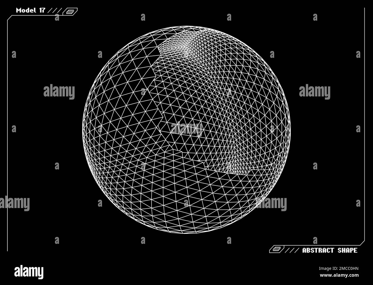 Abstract 3d wireframe shape or basic element with open edge. Science ...