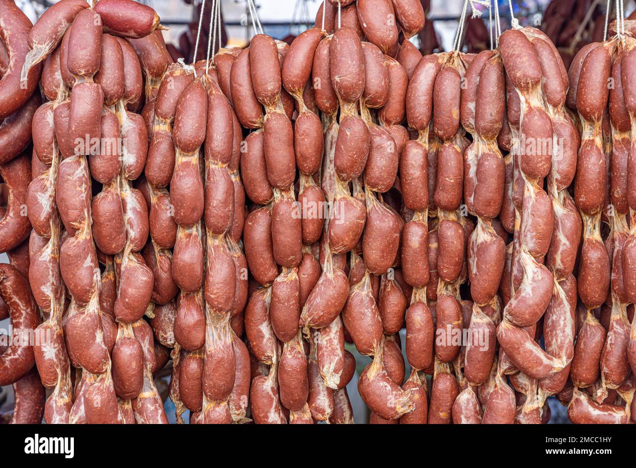 Turkish Sausage (Sucuk). Sausages made of camel meat in camel wrestling ...