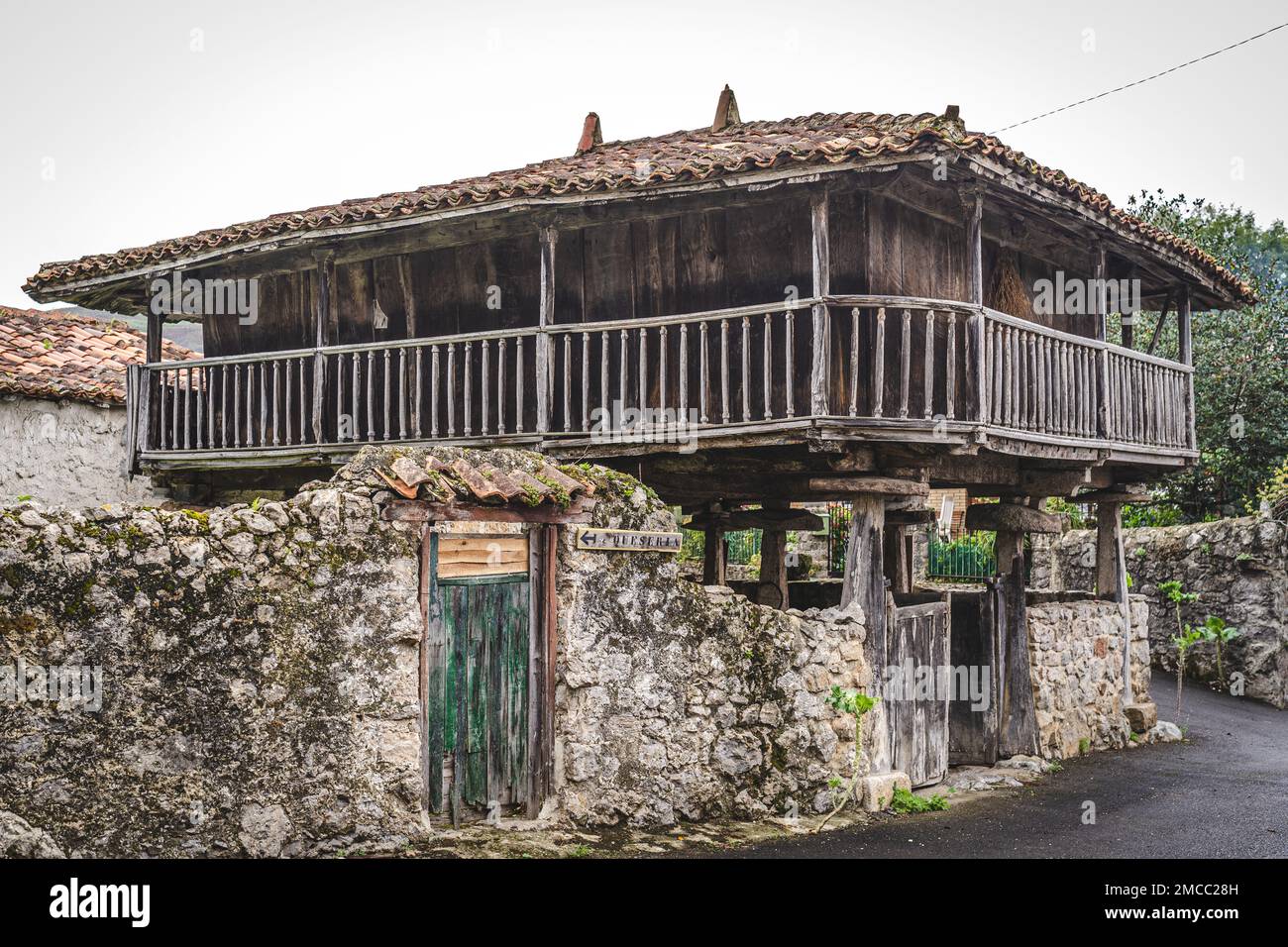 View of an Asturian granary called Horreo, in the village of Posada de ...