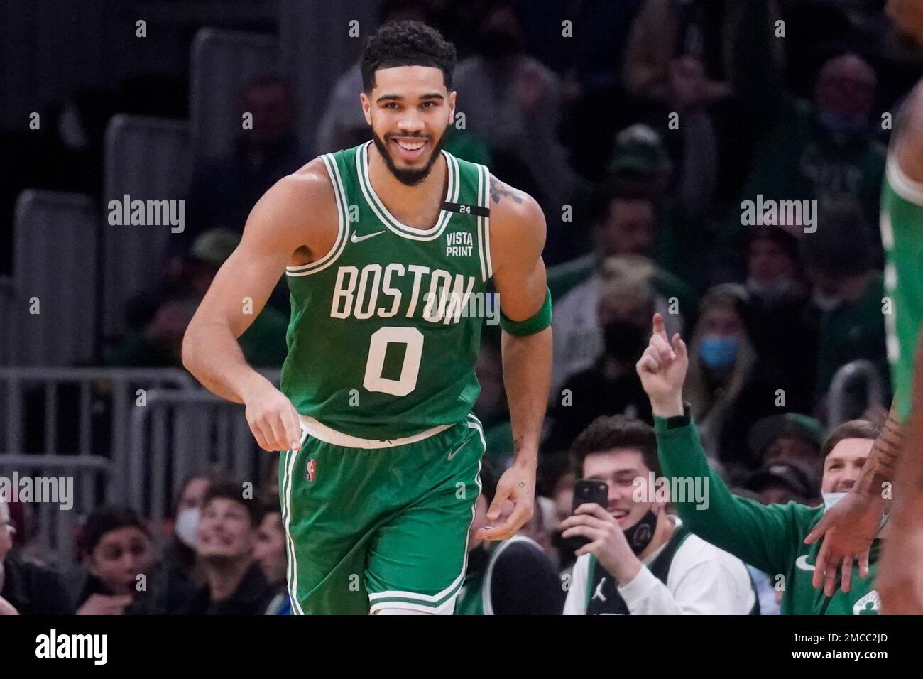 Boston Celtics forward Jayson Tatum (0) smiles during the second half ...