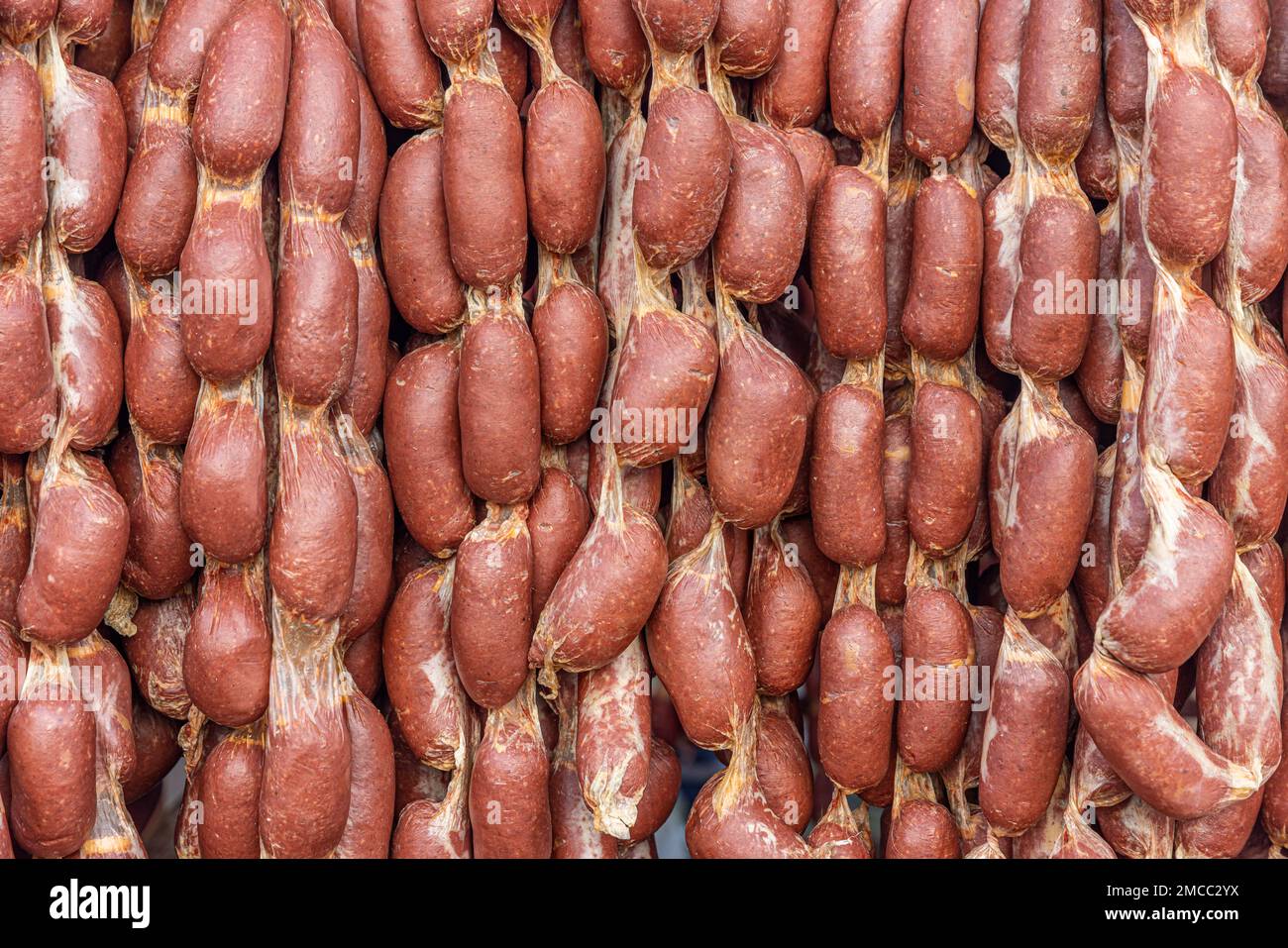 Turkish Sausage (Sucuk). Sausages made of camel meat in camel wrestling ...