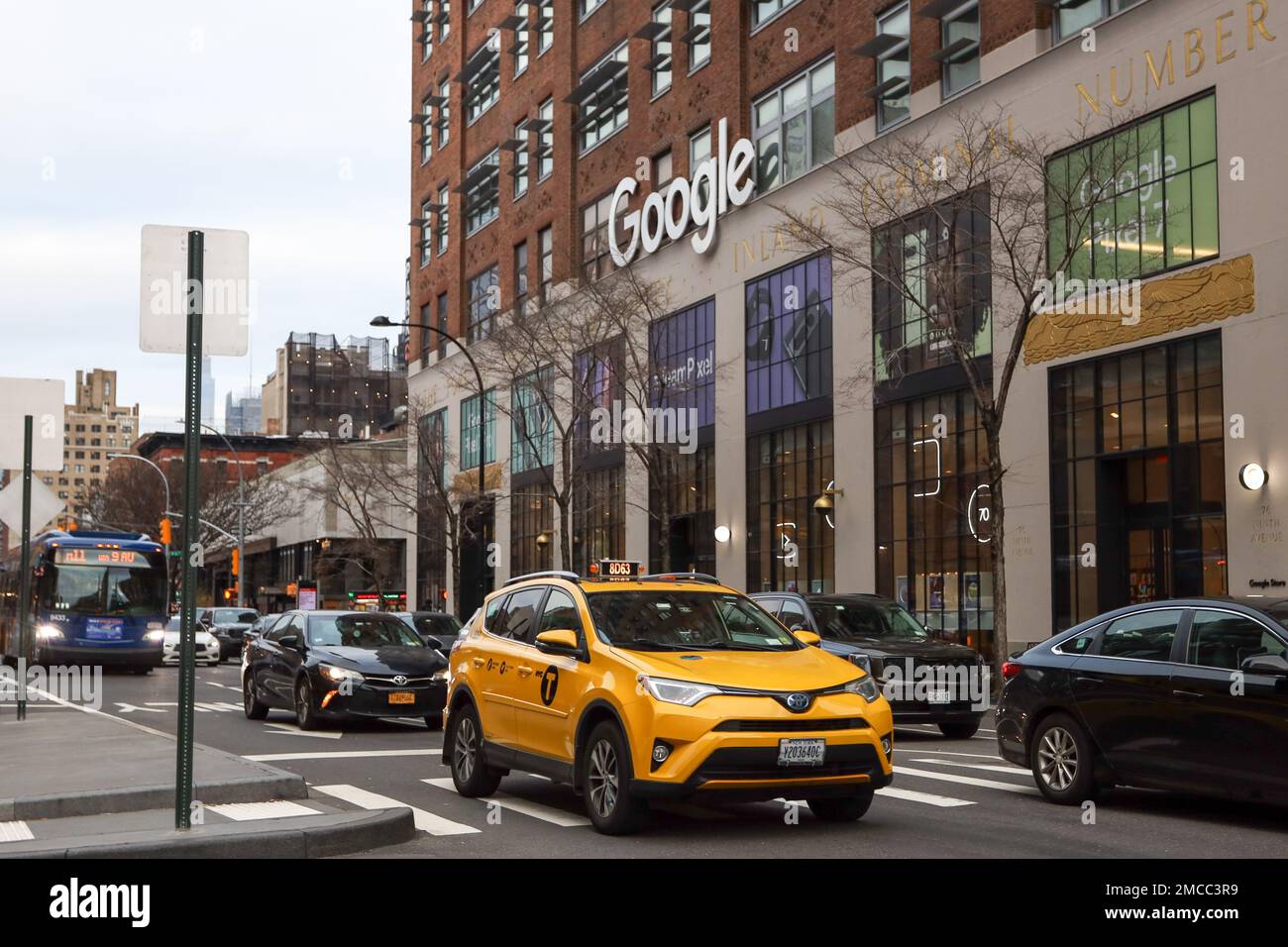 Facade of the Google company in New York in the United States. Google's ...