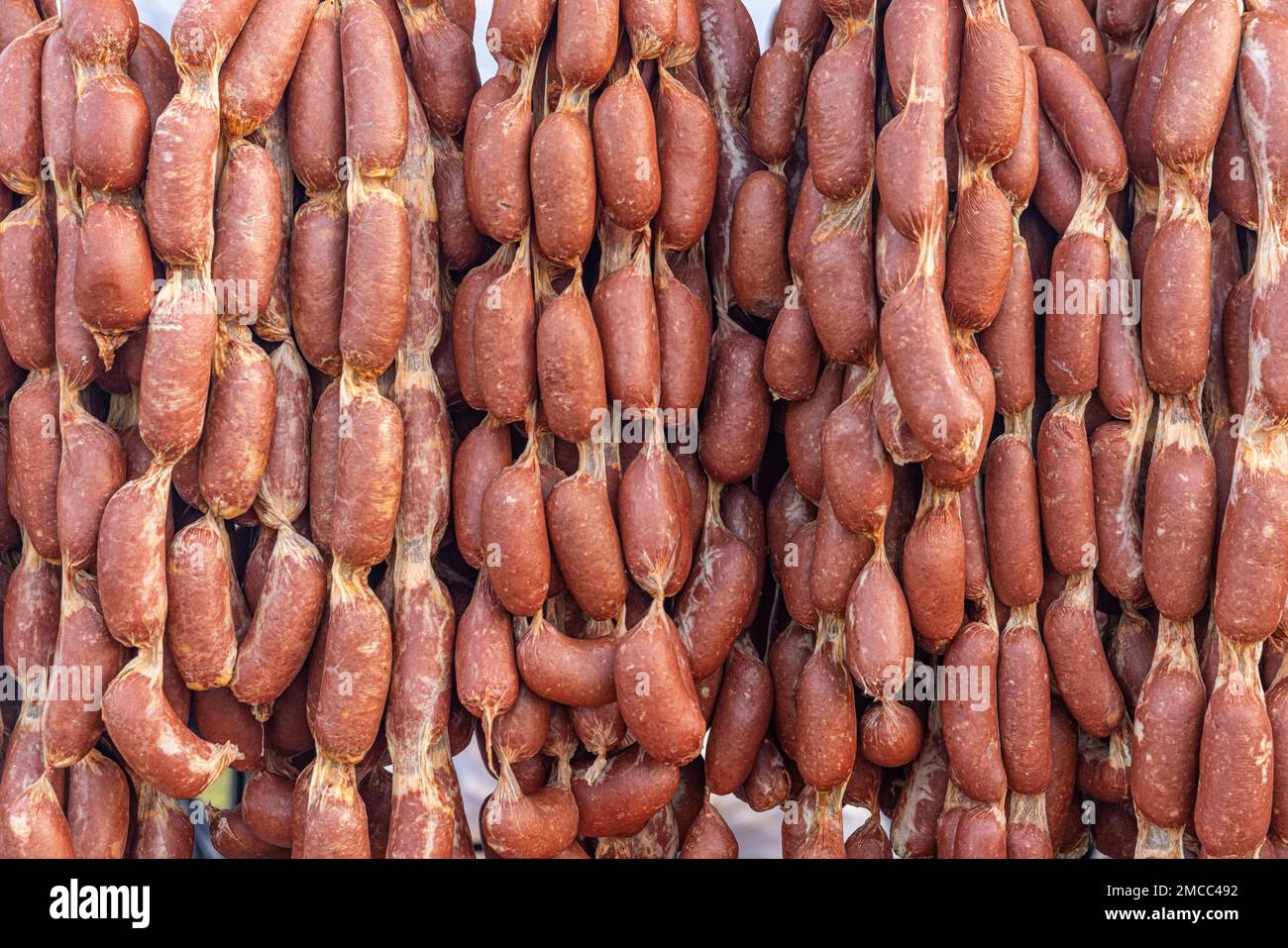 Turkish Sausage (Sucuk). Sausages made of camel meat in camel wrestling ...