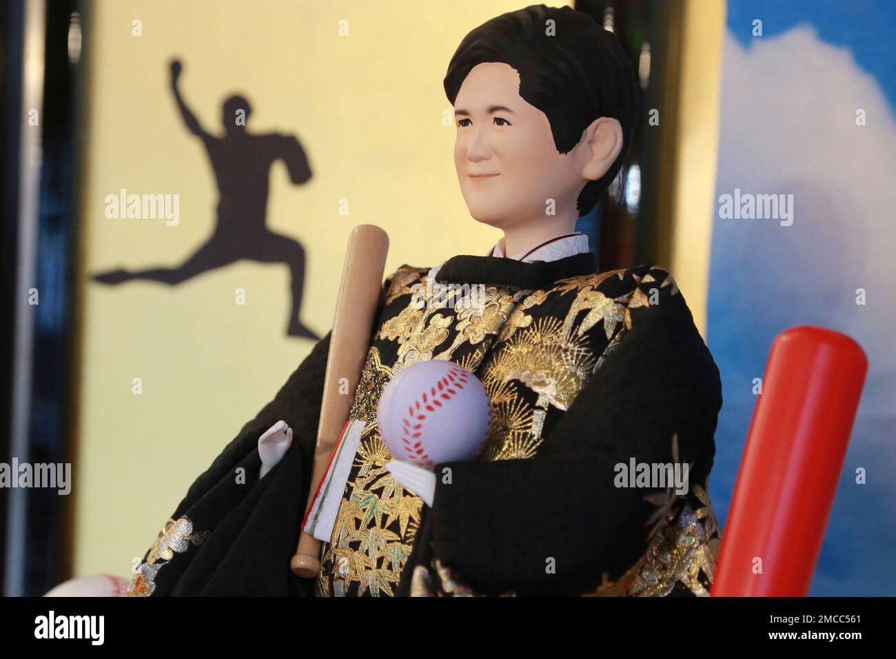 A doll of Japanese major league baseball two-way player Shohei Ohtani ...