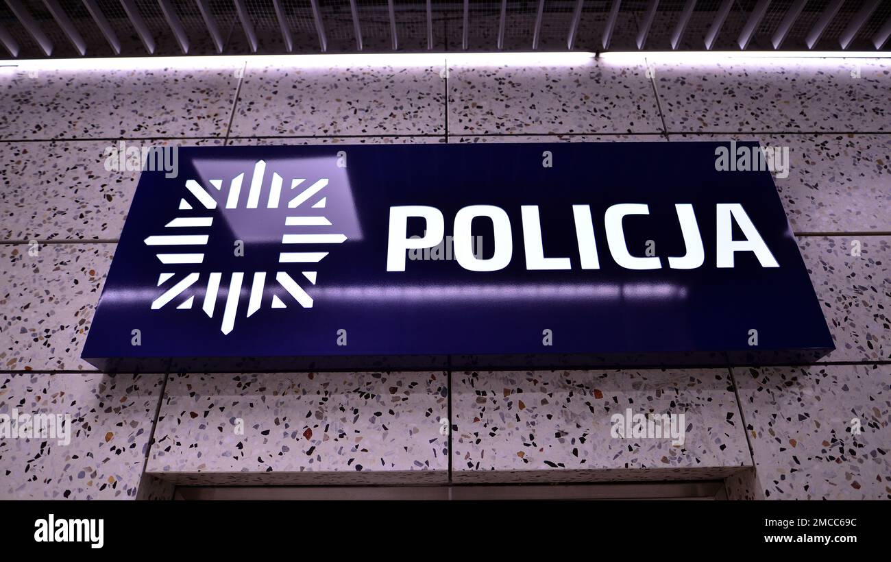 Warsaw, Poland. 5 November 2022. Sign Policja. Police station sign ...