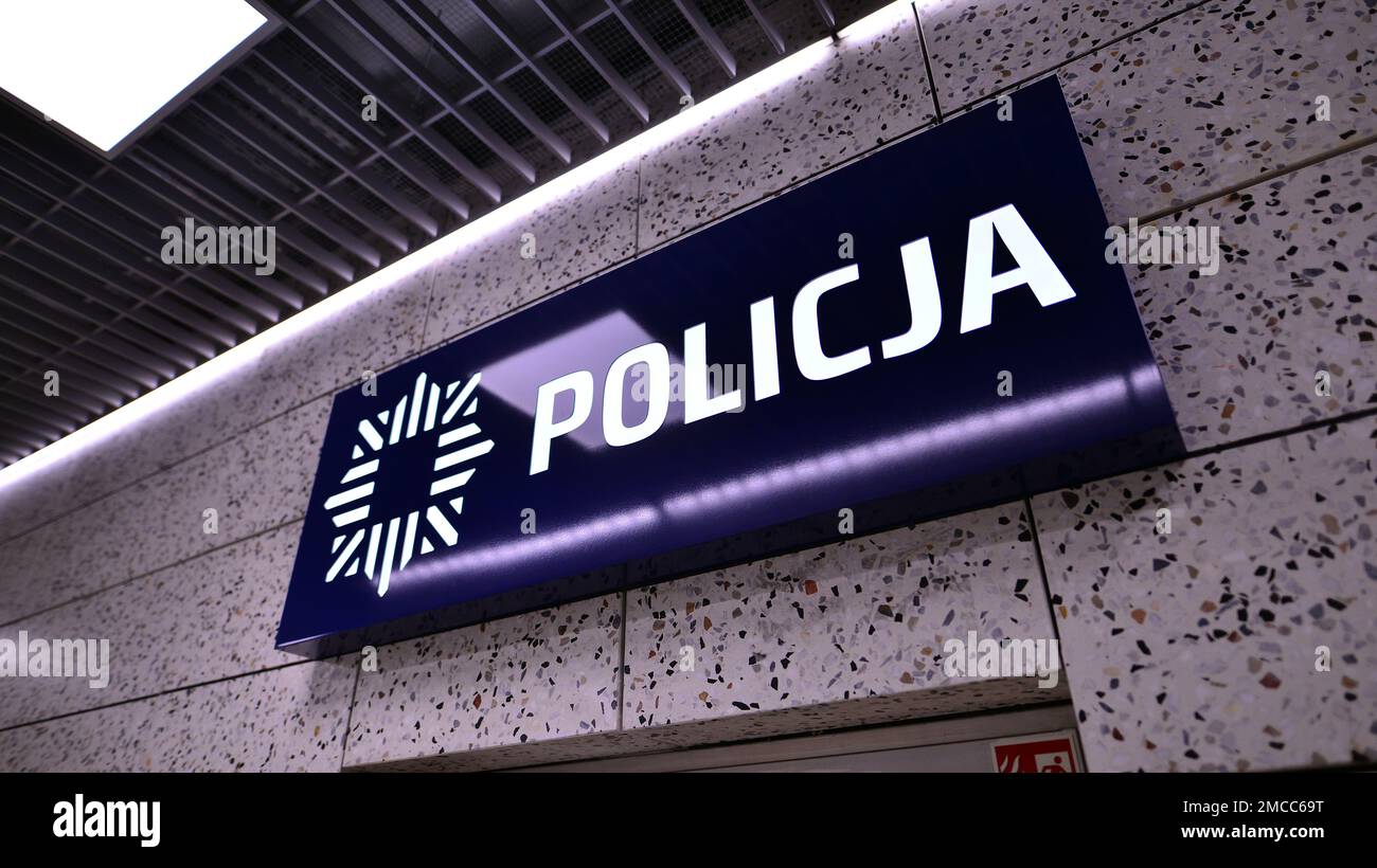 Warsaw, Poland. 5 November 2022. Sign Policja. Police station sign ...