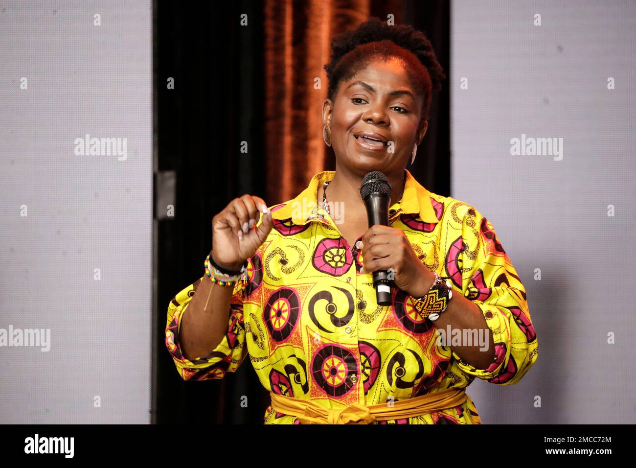Francia Marquez, with the Historical Pact coalition, speaks during a ...