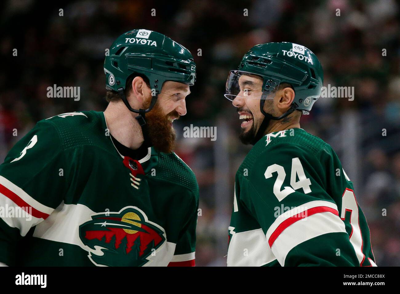 Minnesota Wild defenseman Jordie Benn (8) and Wild defenseman Matt ...