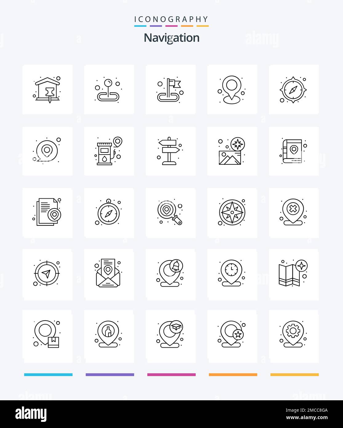 Creative Navigation 25 OutLine icon pack Such As map. direction. destination. compass. map Stock ...