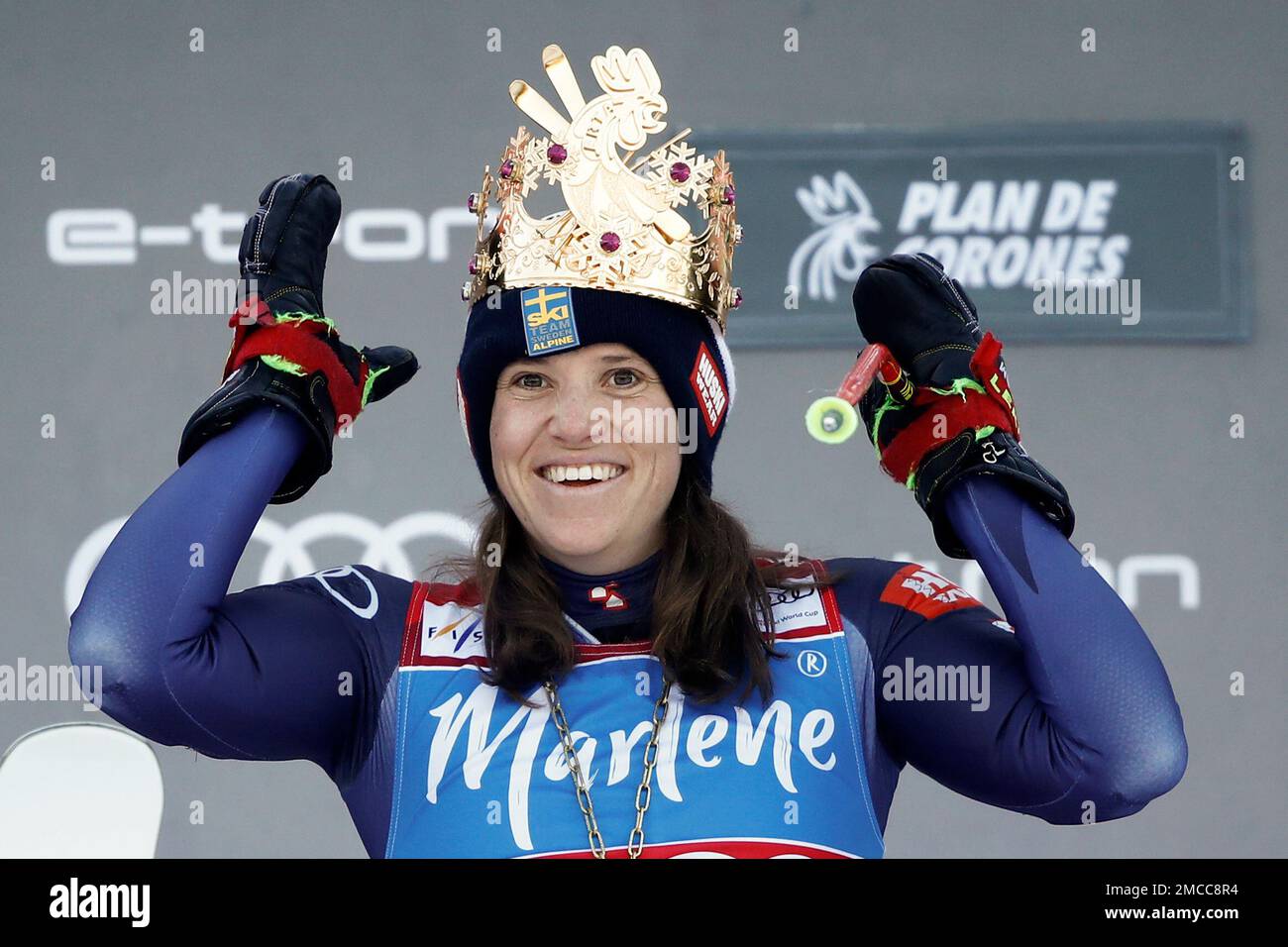 Sweden's Sara Hector celebrates winning an alpine ski, women's World ...