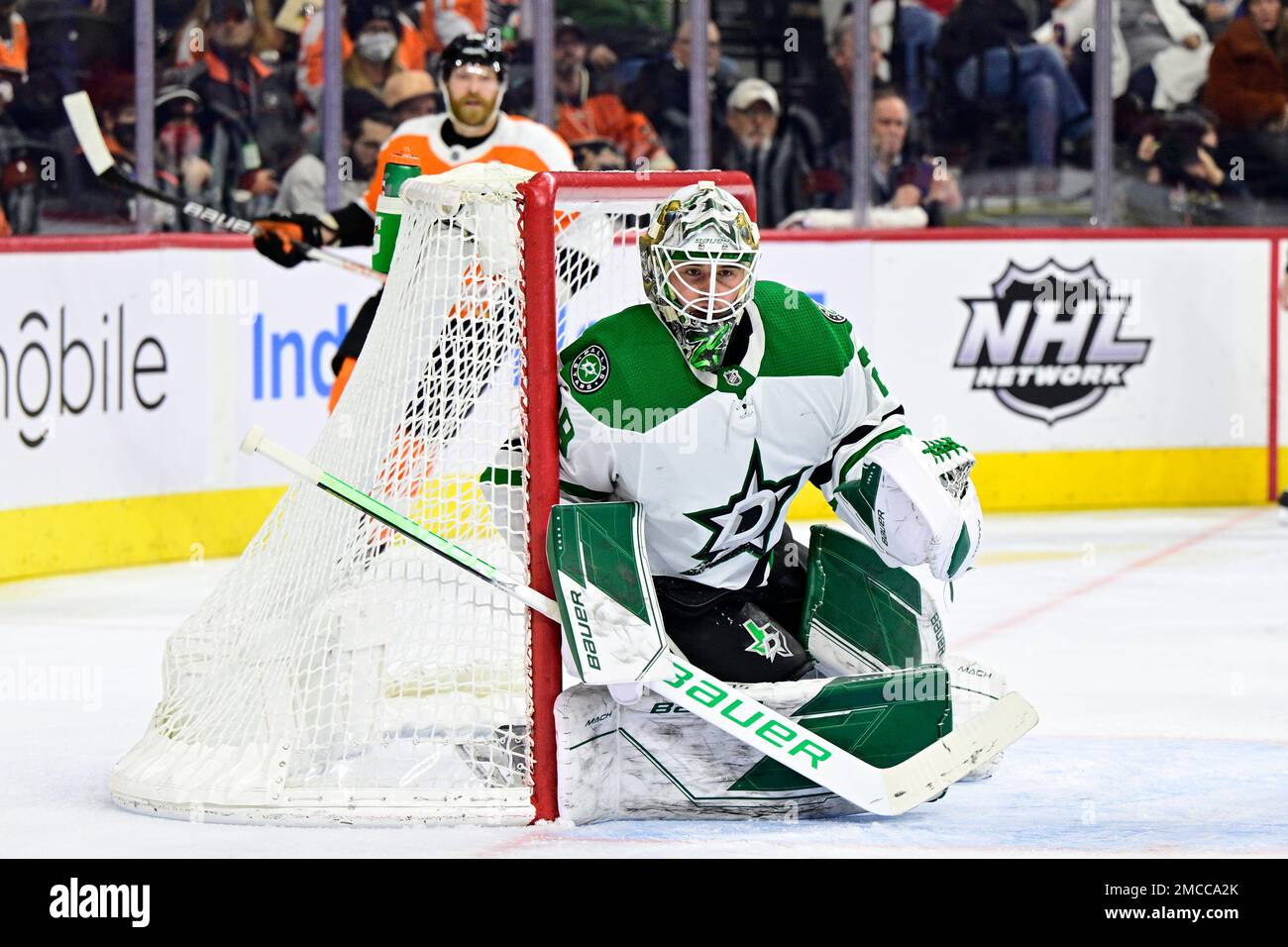 Dallas Stars goaltender Jake Oettinger in action during an NHL hockey ...