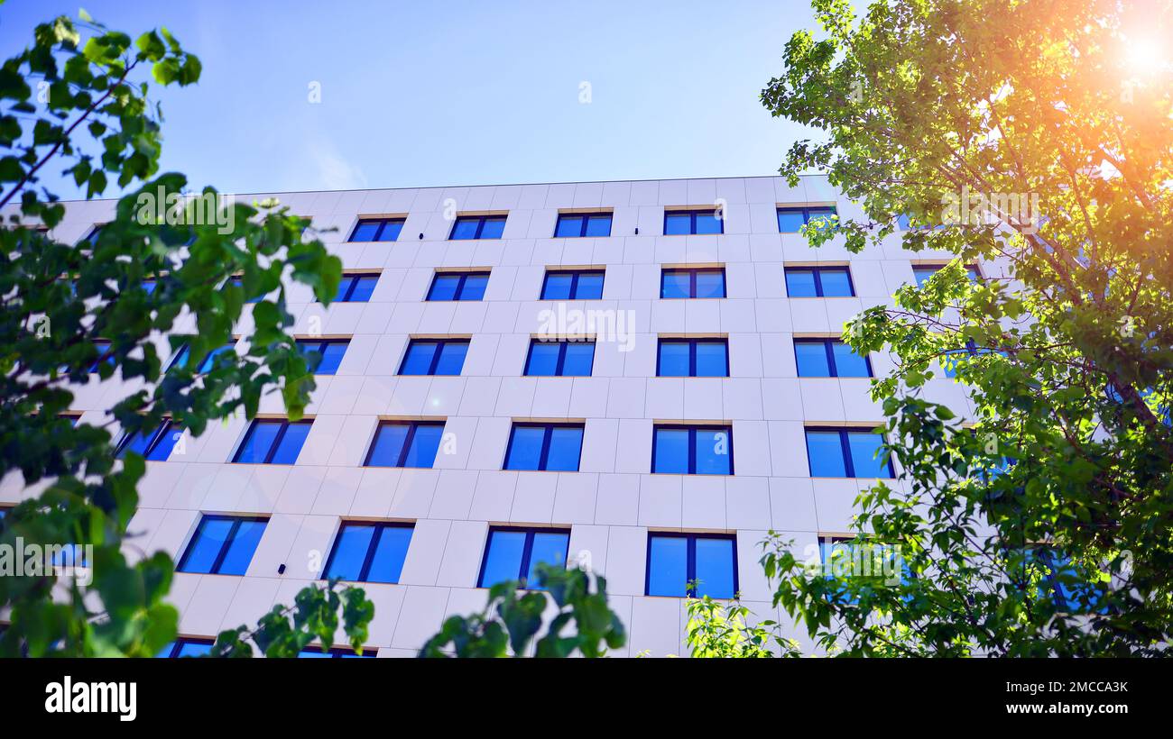 Modern office building in the city with windows and steel and aluminum ...