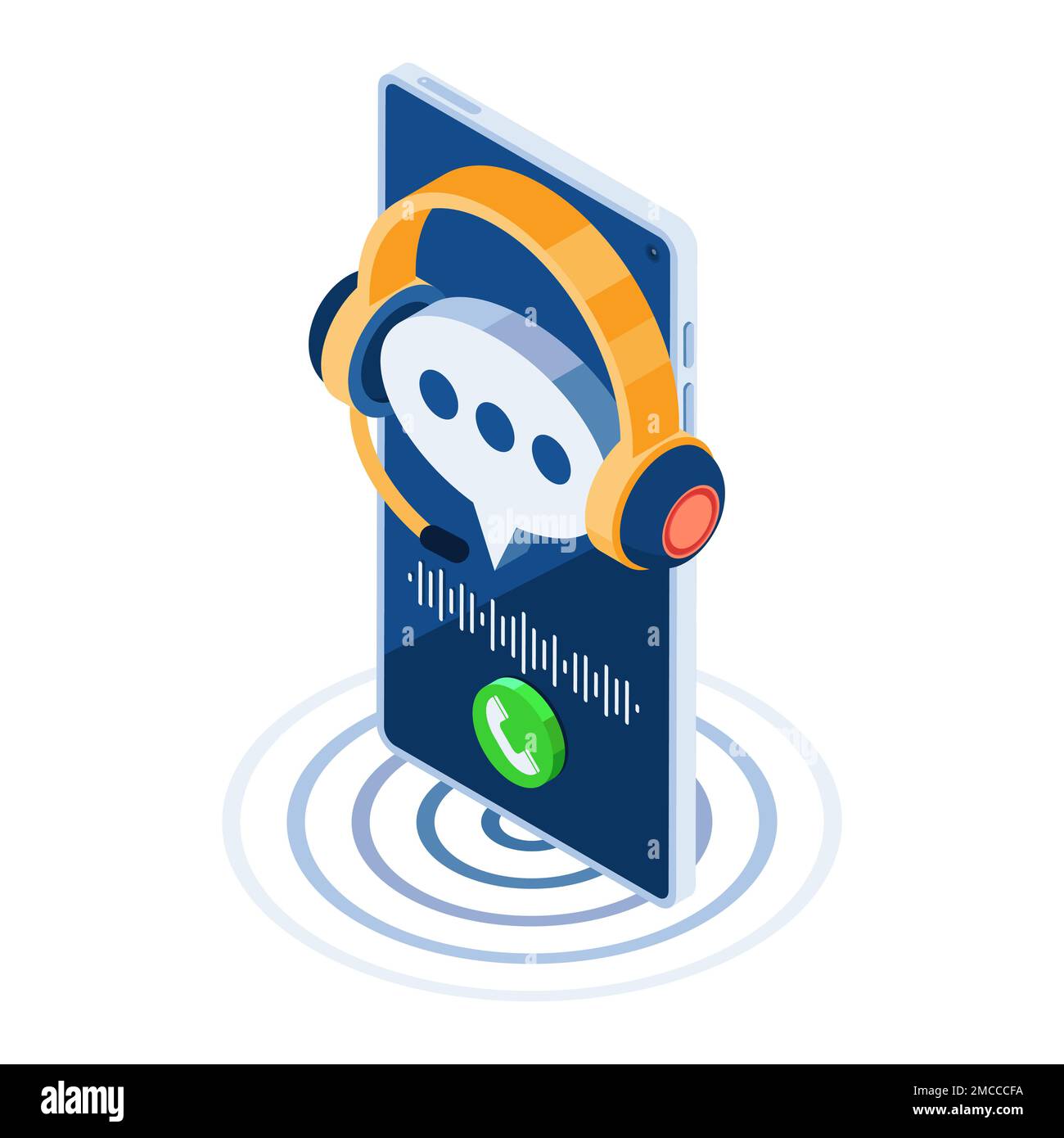 Flat 3d Isometric Speech Bubble with Headset on Smartphone. Customer ...