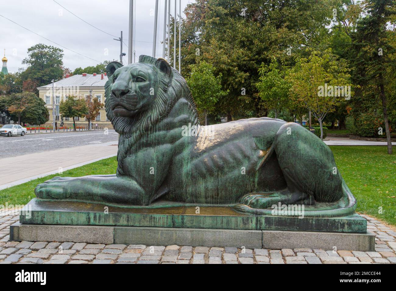 Sculpture of a lion, located near the Temple-monument of Alexander ...