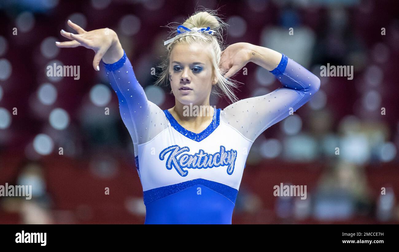 Kentucky gymnast Bailey Bunn competes on the beam during an NCAA ...