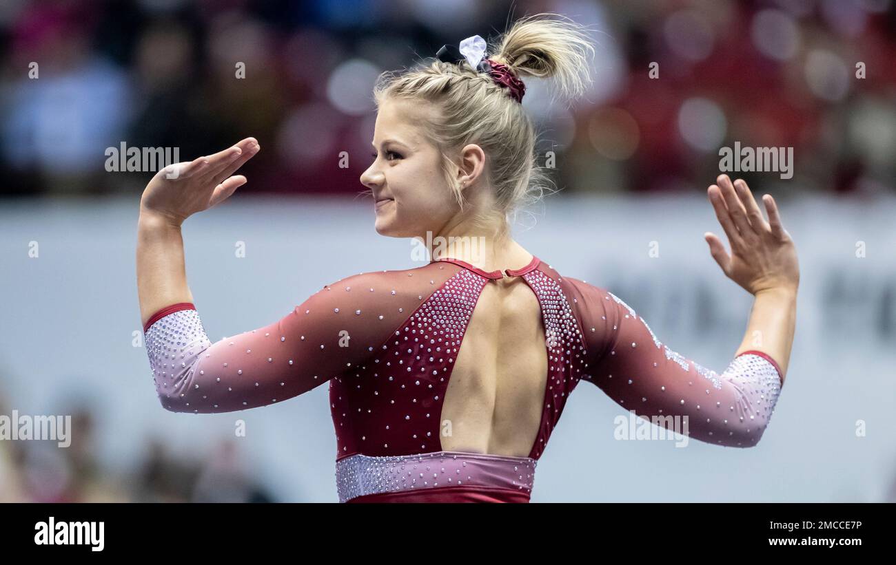 Alabama gymnast Mati Waligora competes on the floor during an NCAA ...