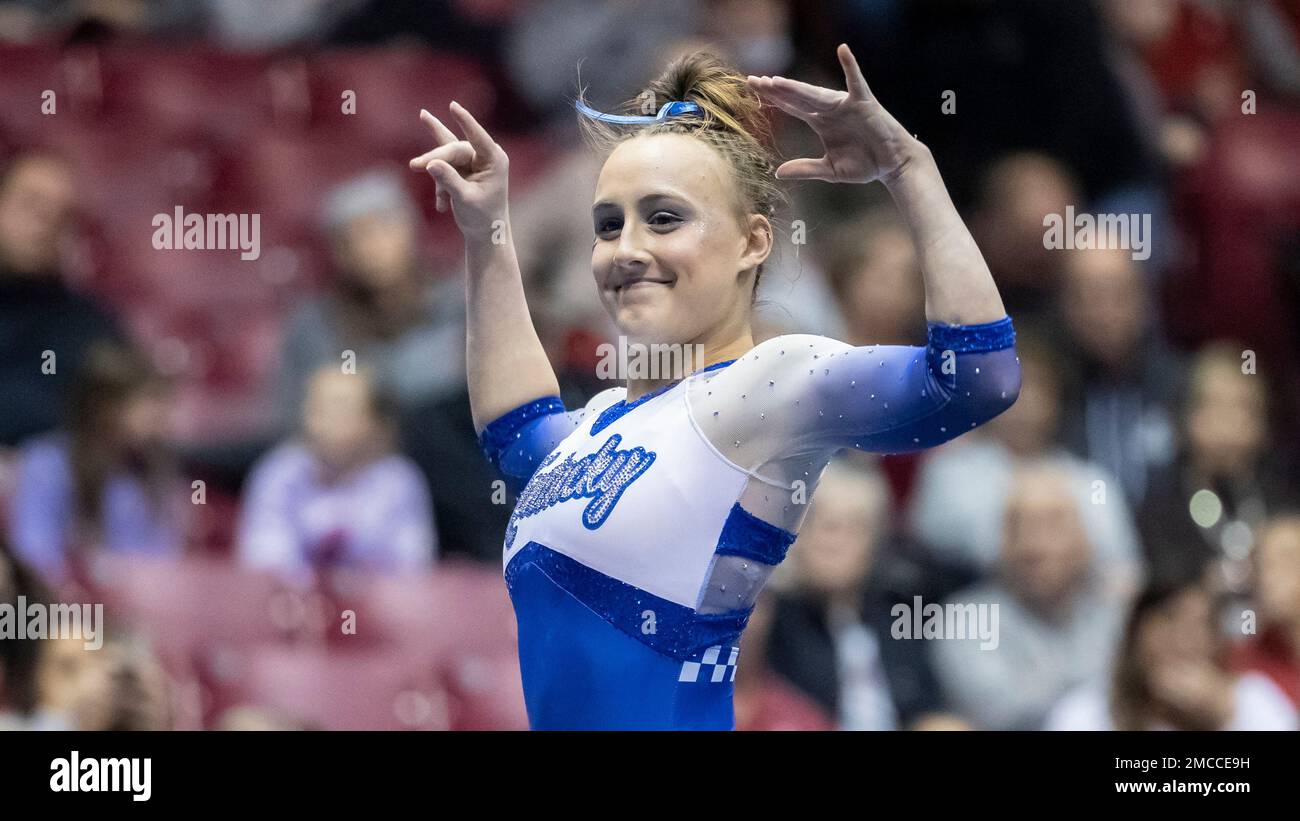 Kentucky gymnast Raena Worley competes on the floor during an NCAA ...