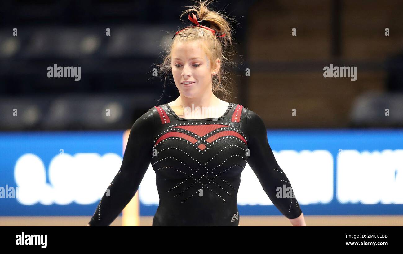 Denver's Abbie Thompson performs on the beam during an NCAA gymnastics ...