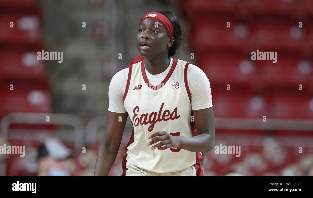 Boston College's Maria Gakdeng (5) runs during the second half of an ...