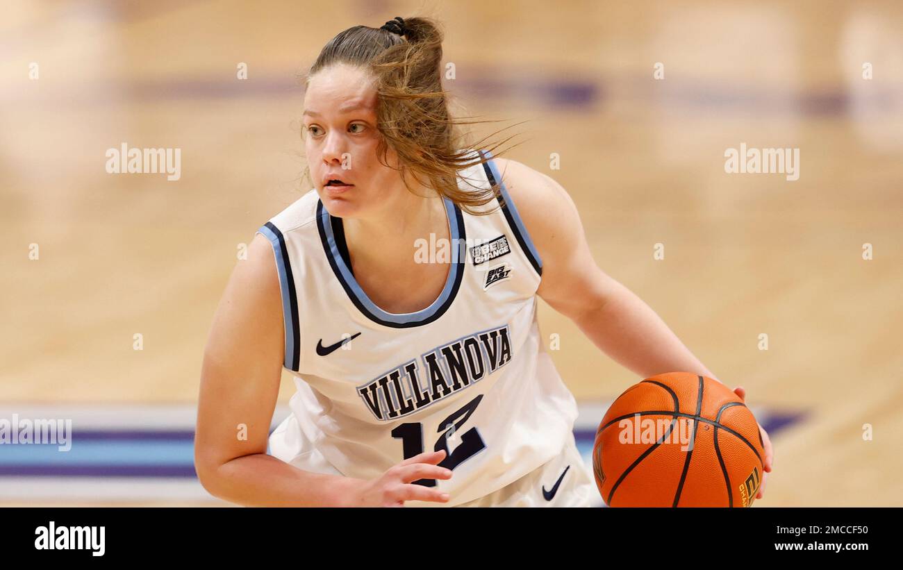 Villanova forward Lior Garzon brings the ball downcourt while facing ...
