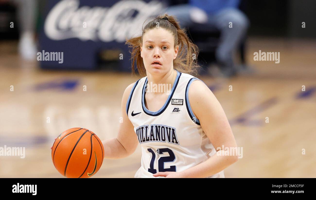 Villanova forward Lior Garzon brings the ball downcourt while facing ...
