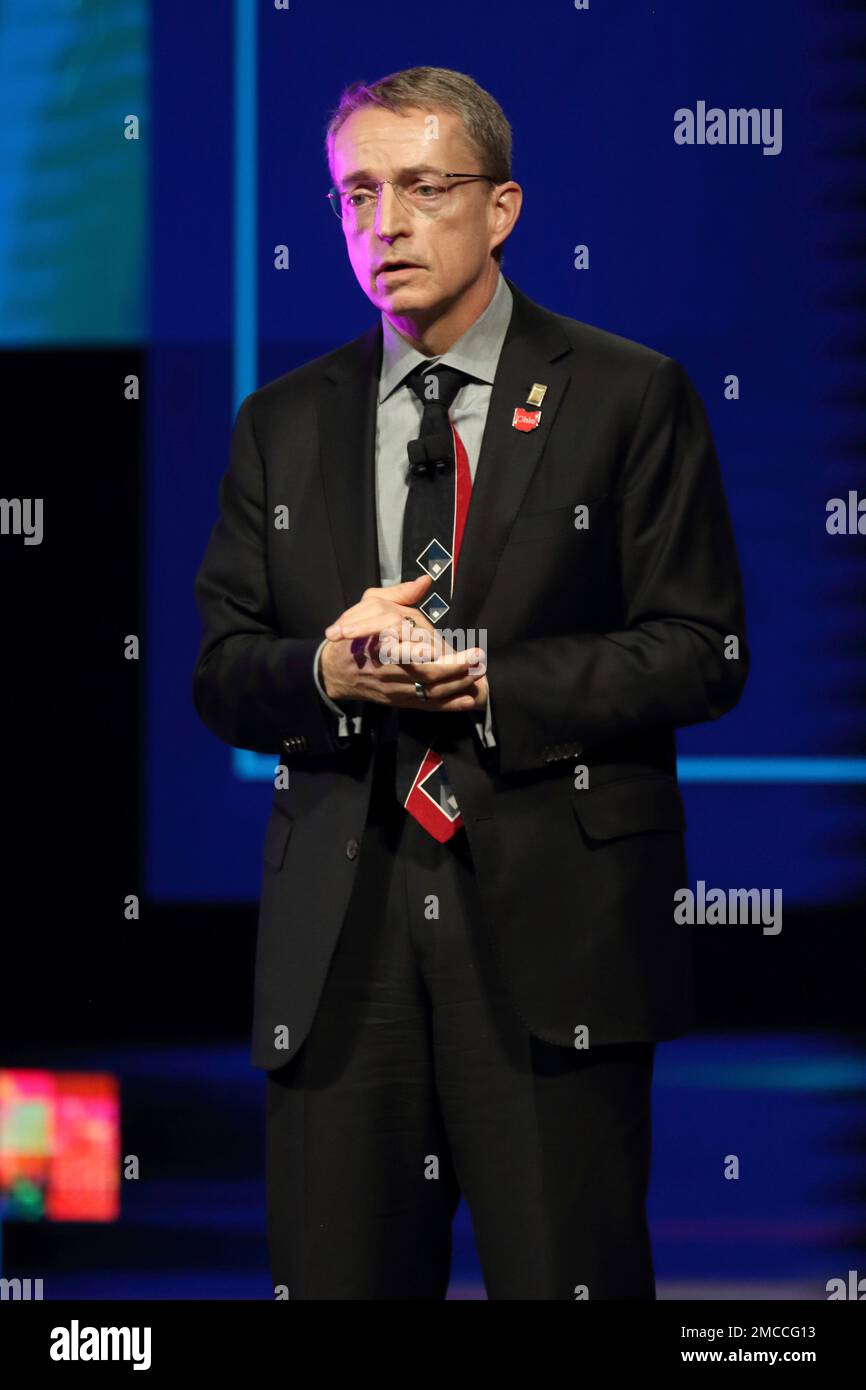 Intel CEO Patrick Gelsinger speaks during the announcement on Friday ...