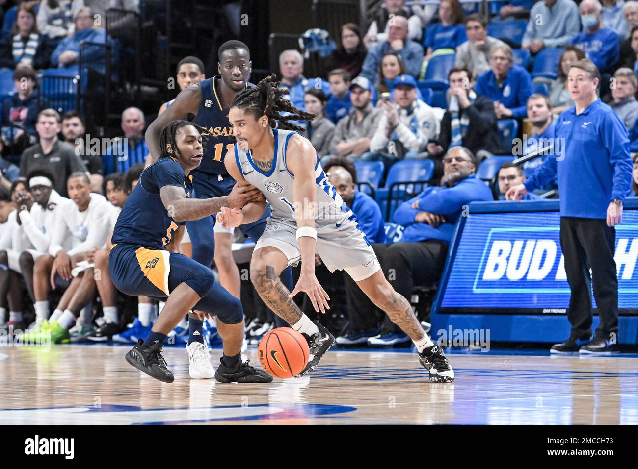 JANUARY 21, 2023: Saint Louis Billikens guard Yuri Collins (1) tries to ...