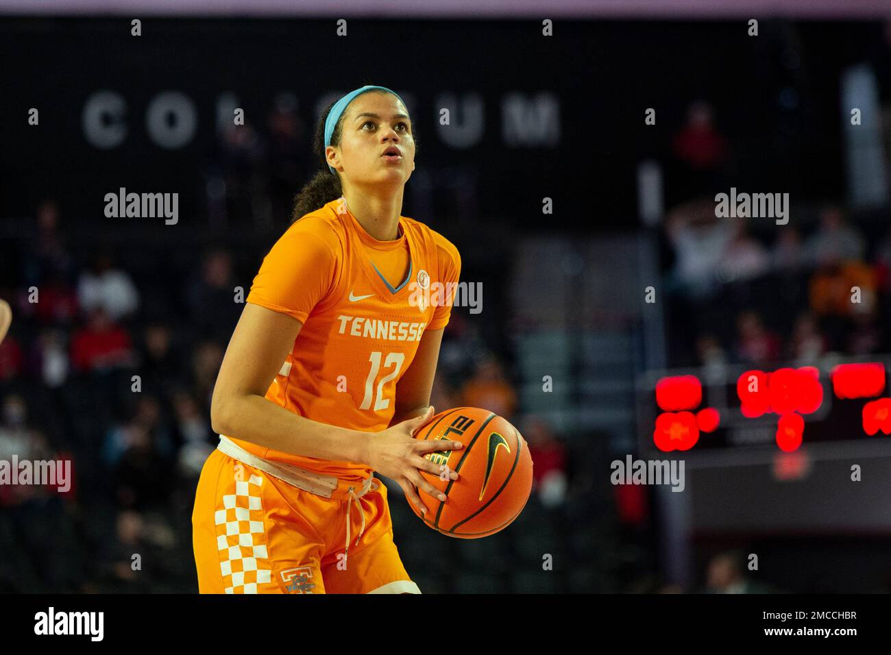 Tennessee guard Rae Burrell (12) is shown at the foul line during the ...