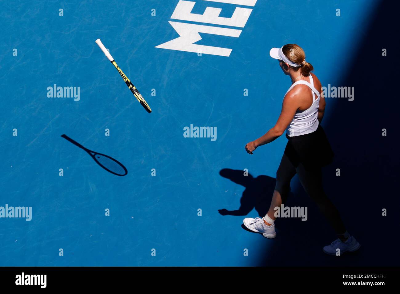 Danielle Collins of the U.S. throws her racket in frustration during ...