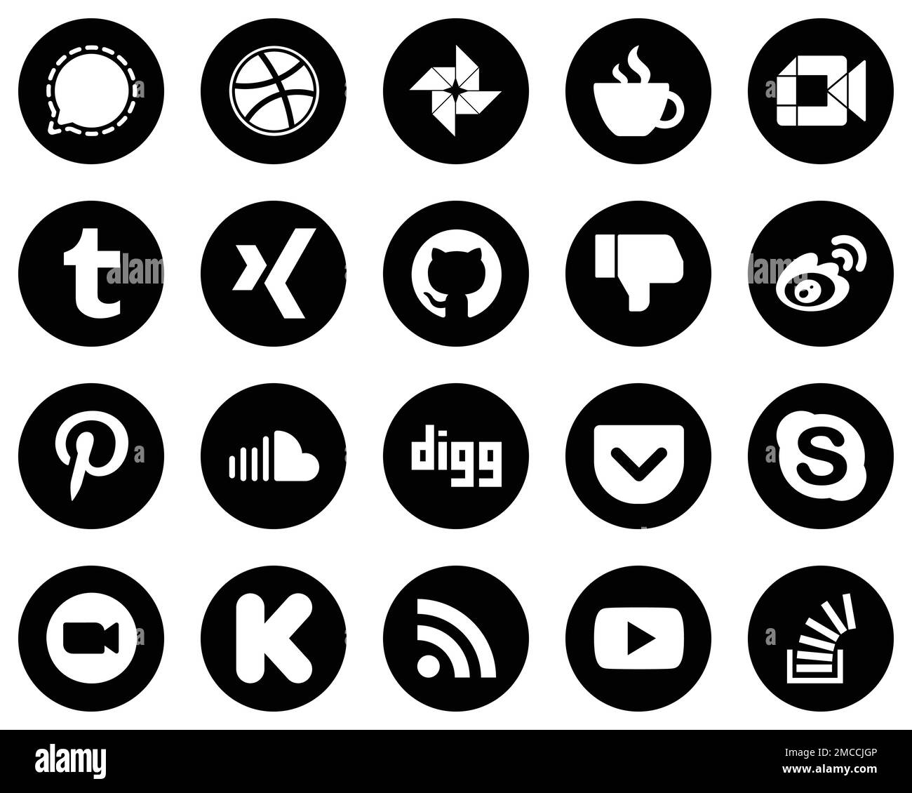 20 Clean White Social Media Icons on Black Background such as sina ...