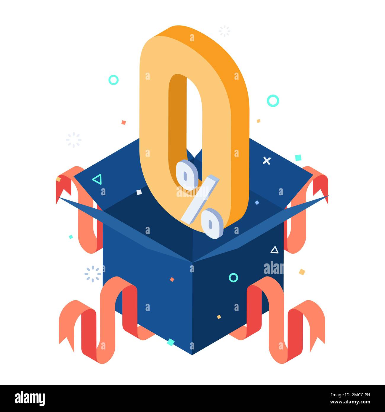 Flat 3d Isometric Zero 0 Percent Symbol Pop Up From Gift Box. Sale ...