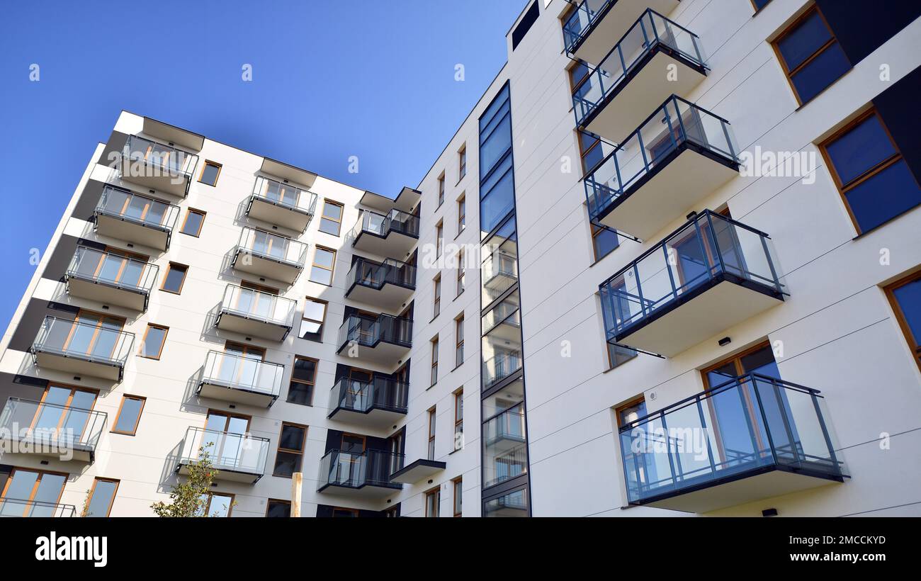 Modern luxury residential flat. Modern apartment building on a sunny ...