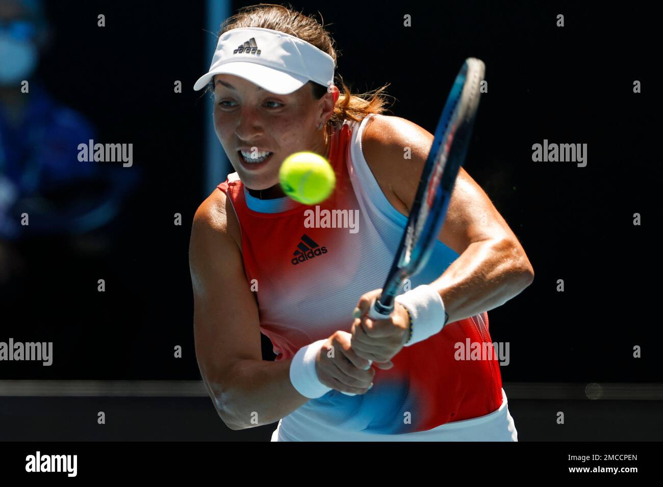 Jessica Pegula of the U.S. makes a backhand return to Maria Sakkari of ...