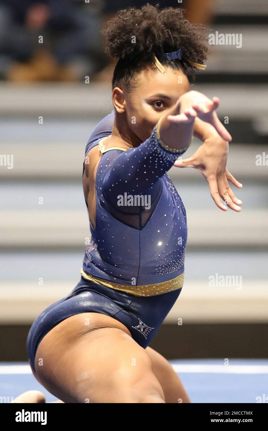 West Virginia's Kendra Combs performs the floor exercise during an NCAA ...