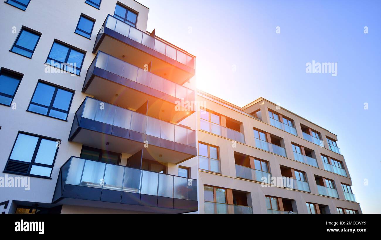 Modern european residential architecture on a sunny day. Exterior of ...