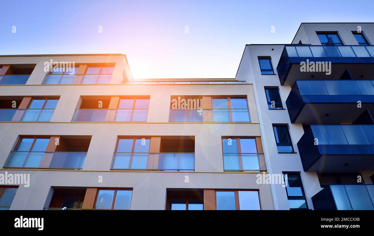 Modern european residential architecture on a sunny day. Exterior of ...