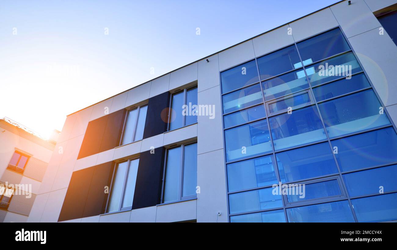 Modern european residential architecture on a sunny day. Exterior of ...