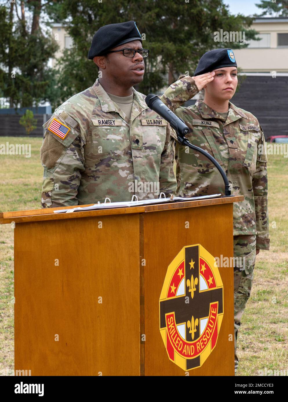 U.S. Army Spc. Isaiah Ramsey, with the 512th Field Hospital sings the ...